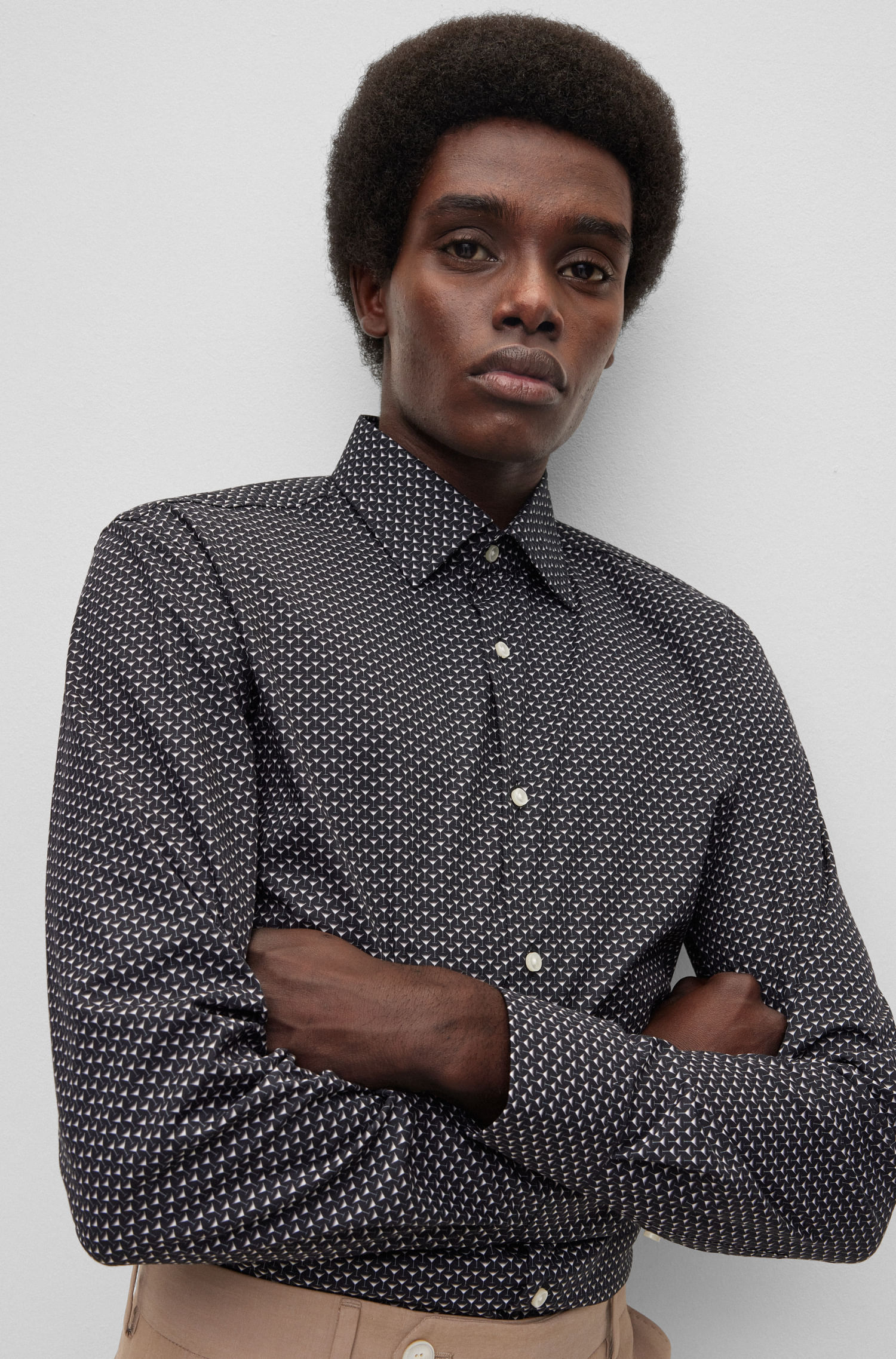 Camisa BOSS Slim Fit Em Algodão Stretch Estampado - Hugo Boss