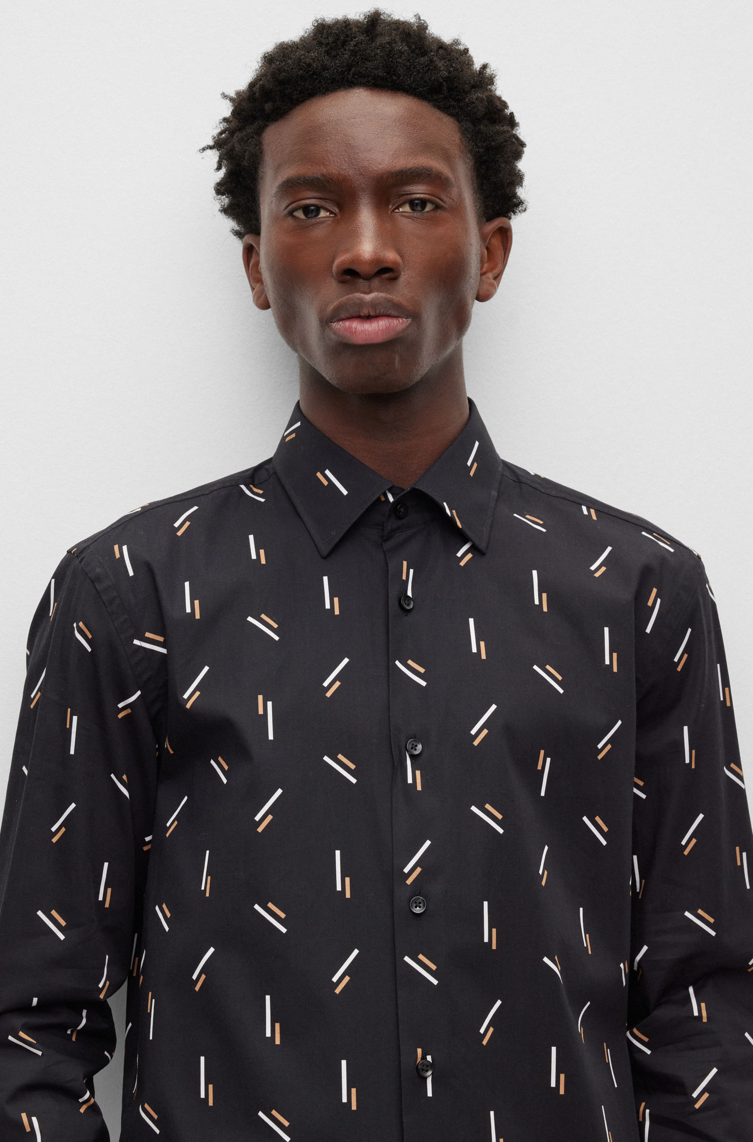 Camisa BOSS Slim Fit Em Algodão Stretch Estampado - Hugo Boss