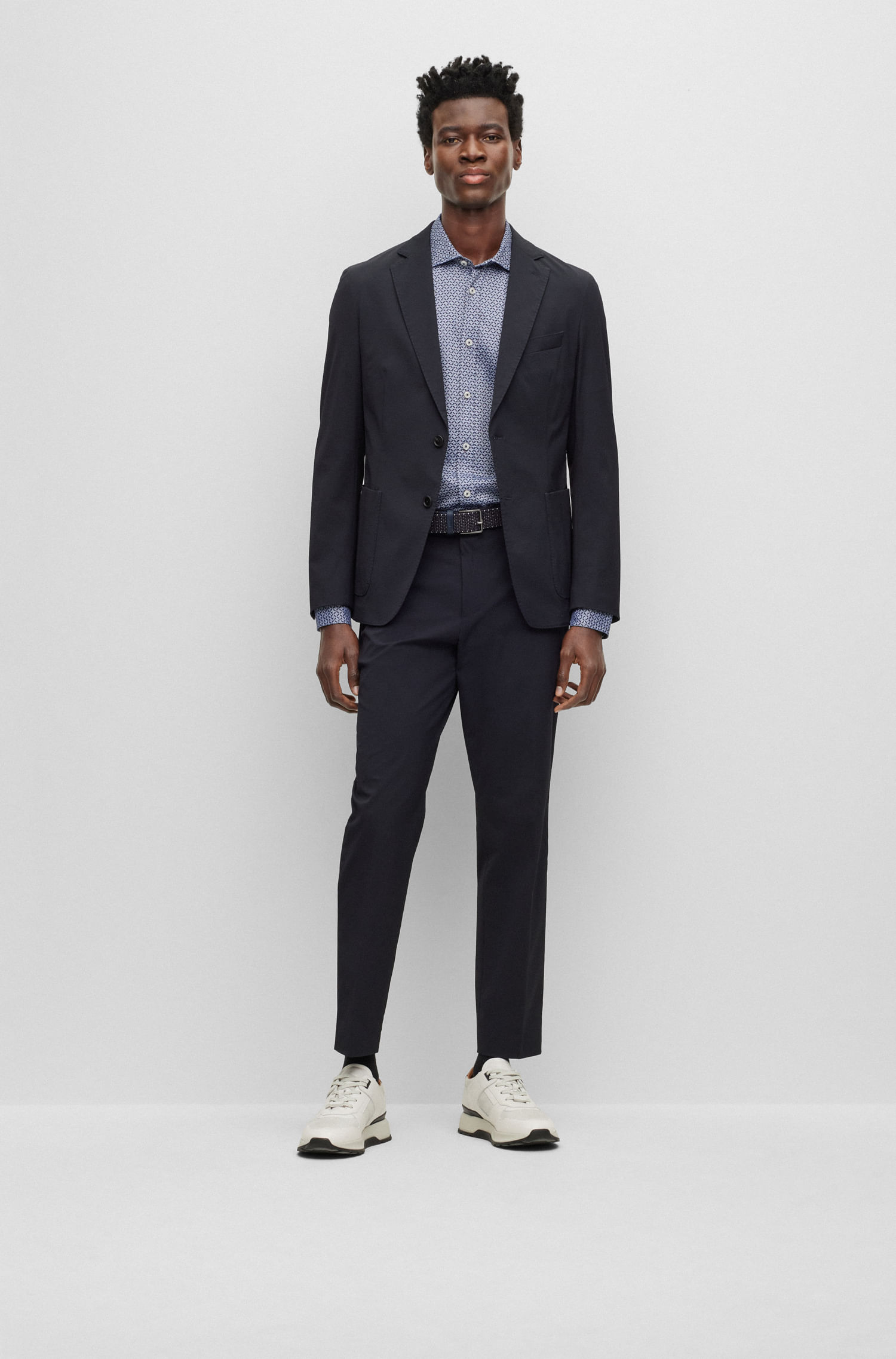 Camisa BOSS Azul Regular-Fit Em Algodão De Performance Estampado - Hugo ...