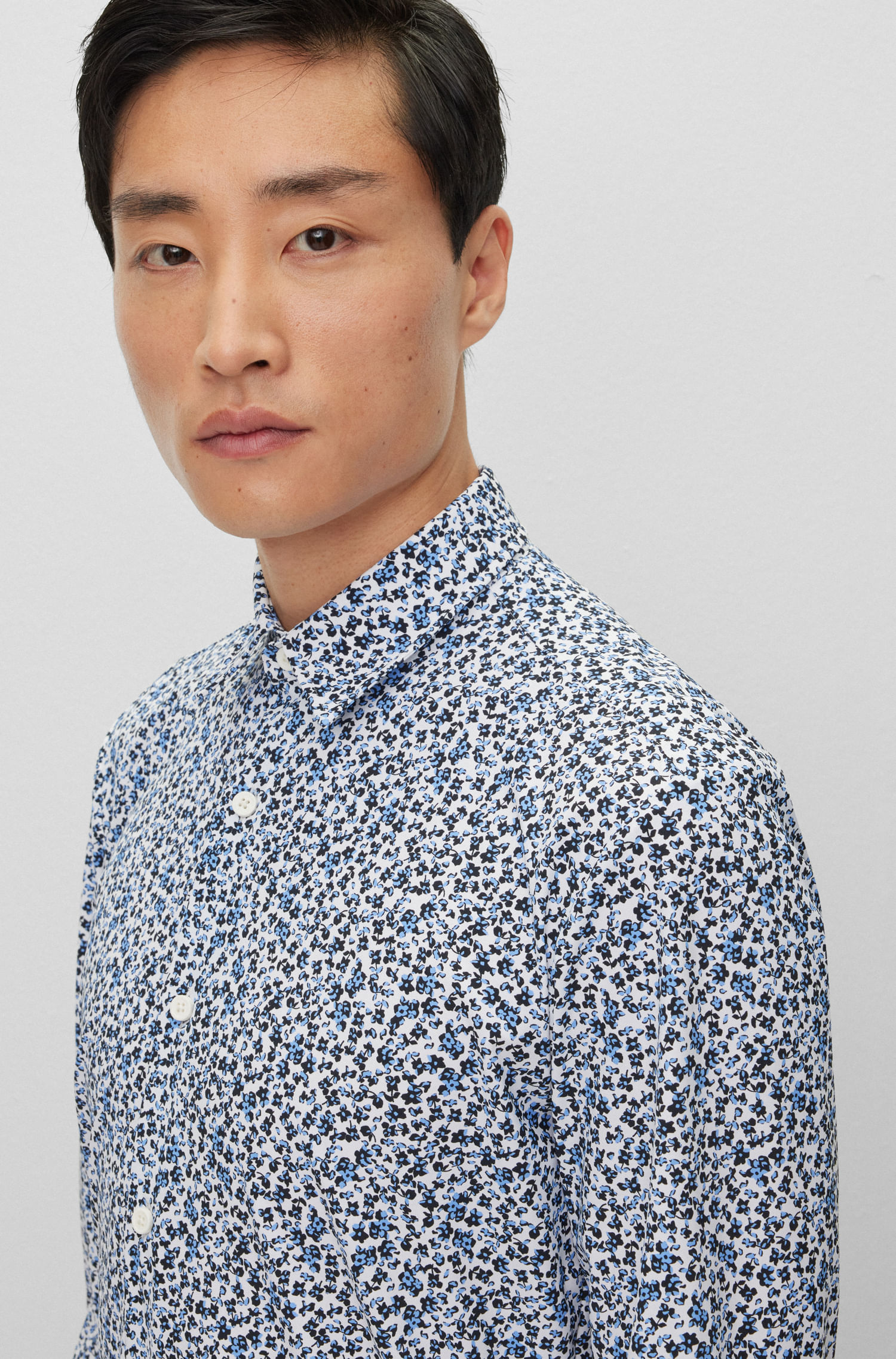 Camisa De Corte Ajustado Com Colarinho Clássico Em Material Estampado