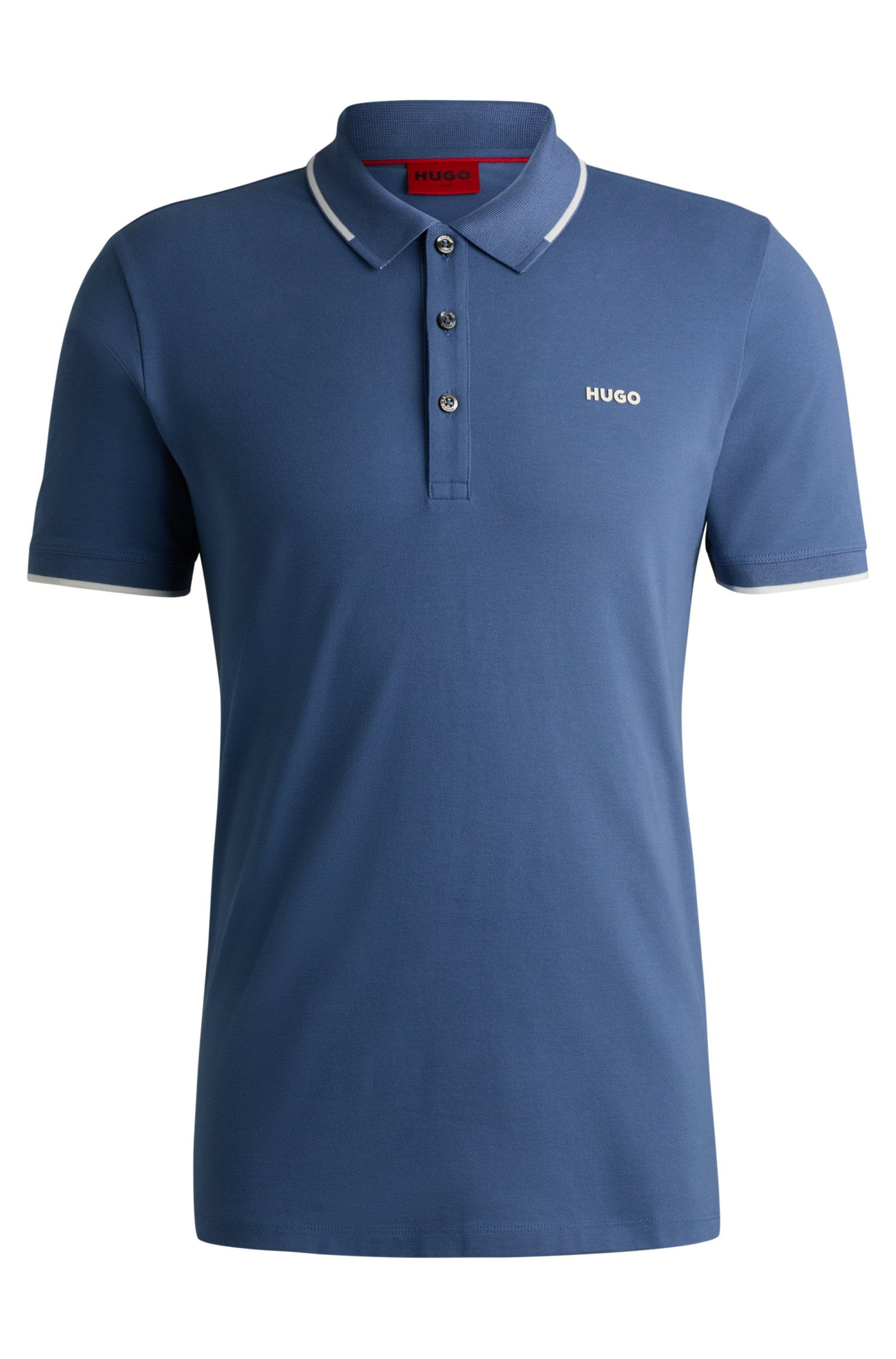 Polo Slim Fit De Algodão Elástico Com Logo Estampado